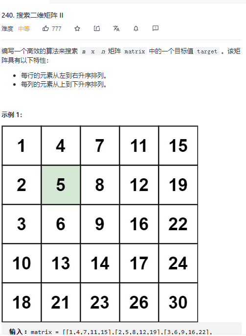 Leetcode 240 搜索二维矩阵 Ii 风之歌